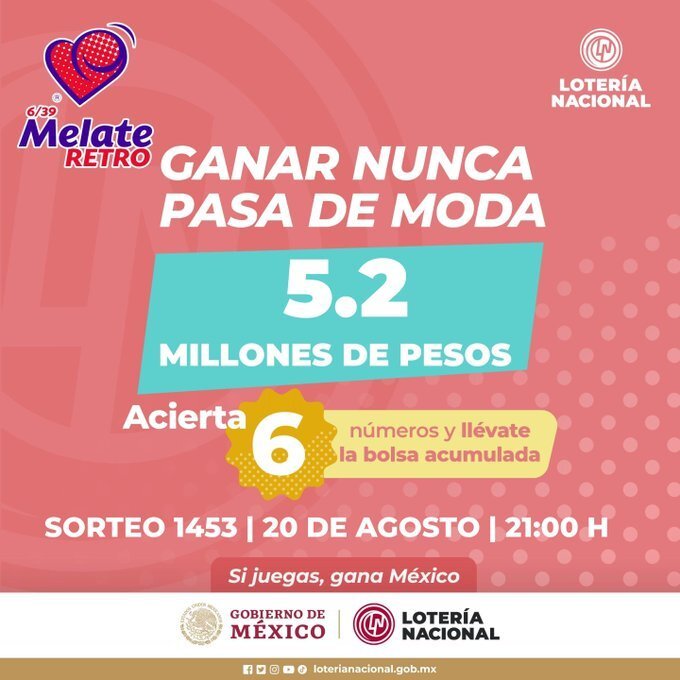 Resultados del Melate Retro hoy: números ganadores sorteo 1453 del ...
