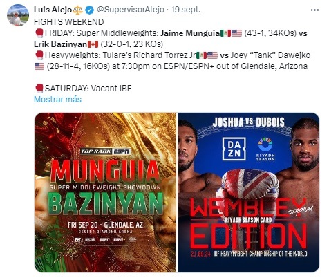 Peleas de boxeo hoy sábado: horarios, dónde ver y cartelera del 21 de septiembre 2024 | MARCA México