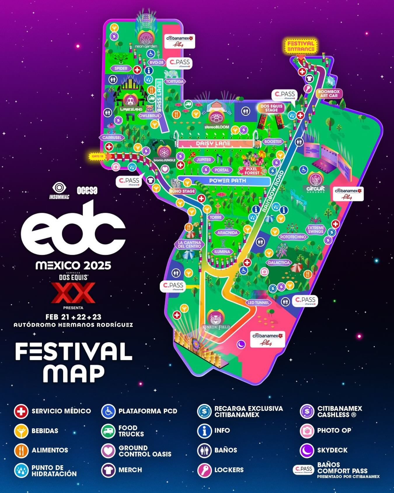 ¿Dónde están los escenarios del EDC México 2025? Así es su distribución en el Autódromo Hermanos ...