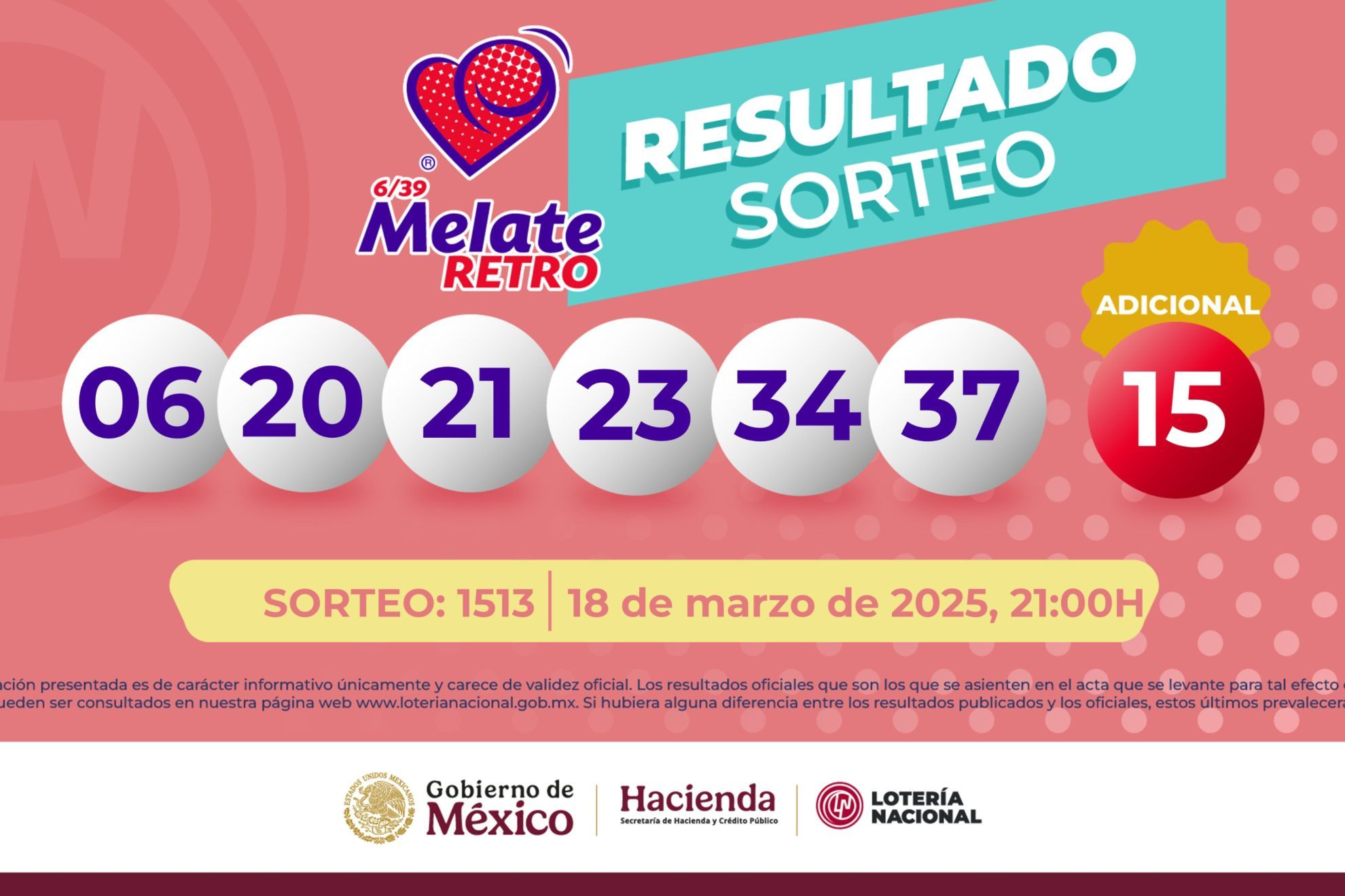 Resultados del Melate Retro hoy: números ganadores sorteo 1513 del ...
